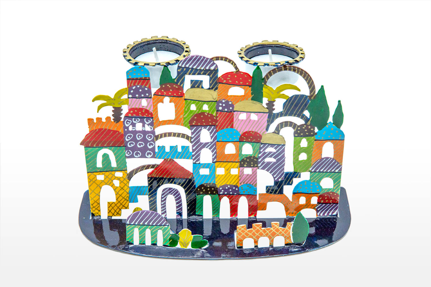 Jerusalem Laser Cut Metal Candlesticks - Israel Cart