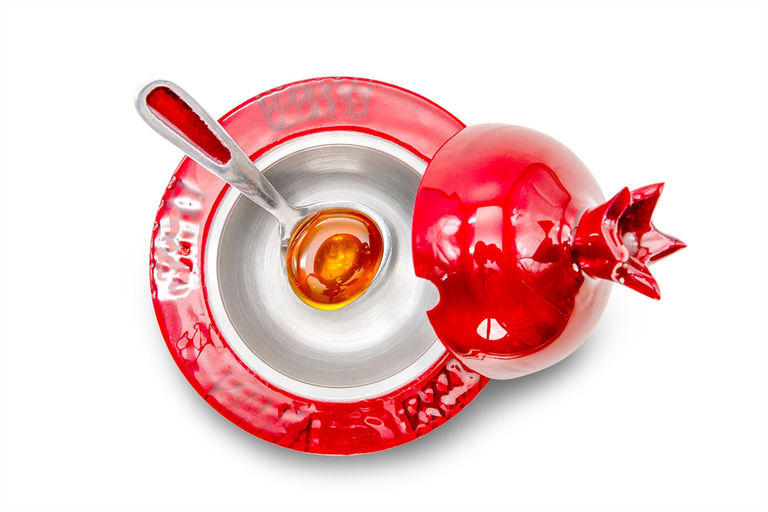 Aluminum and Red Enamel Pomegranate Honey Dish with Matching Spoon ...