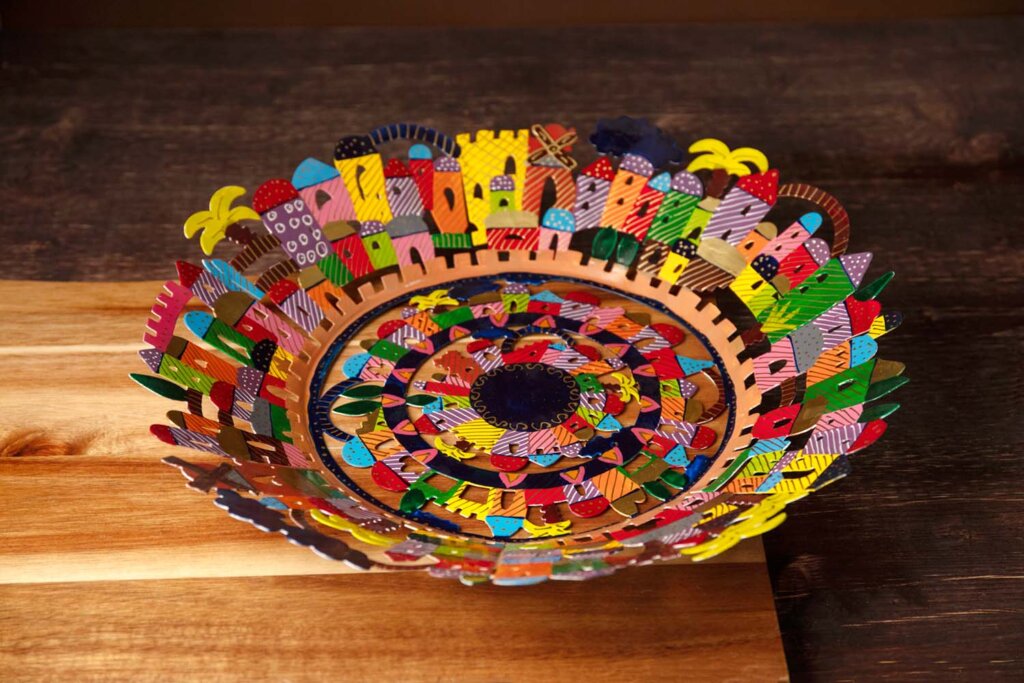 Hand-Painted Laser Cut Bowl - Jerusalem - Israel Cart